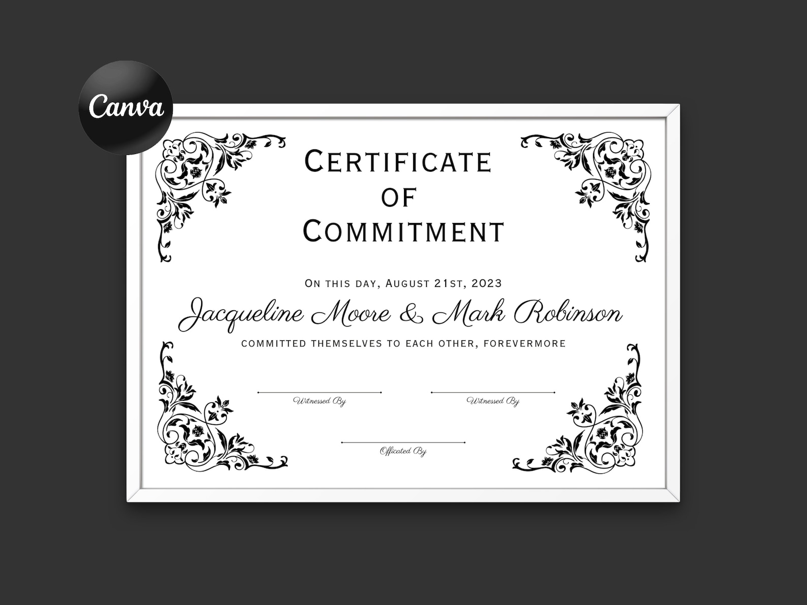 Gothic Commitment Ceremony Certificate Template Twin Flames Marriage ...