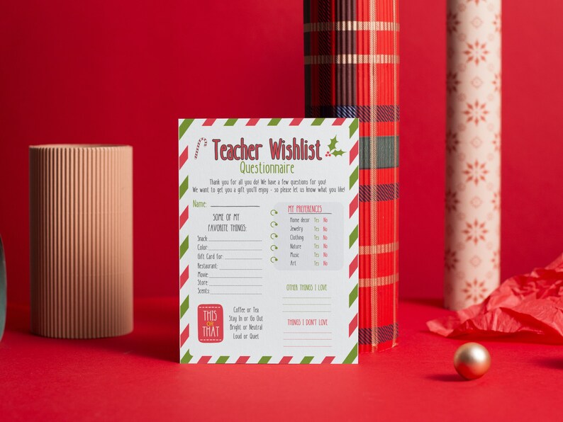 EDITABLE Teacher Christmas Wishlist Questionnaire Printable Questions ...
