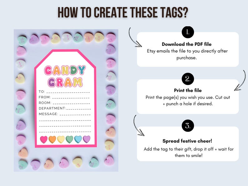 Valentine's Day Candy Gram, Valentine's Tag, Candy Gram Valentines ...