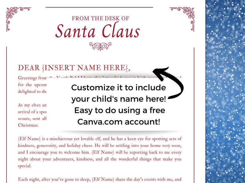 Editable Elf Letter Elf Arrival Letter From Santa Customizable Elf ...