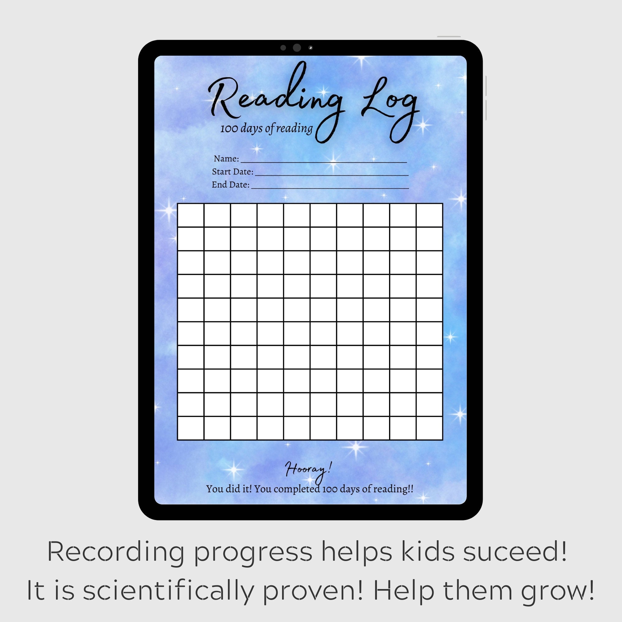 Kids Reading Log 100 Days of Reading Tracking Sheet Summer - Etsy