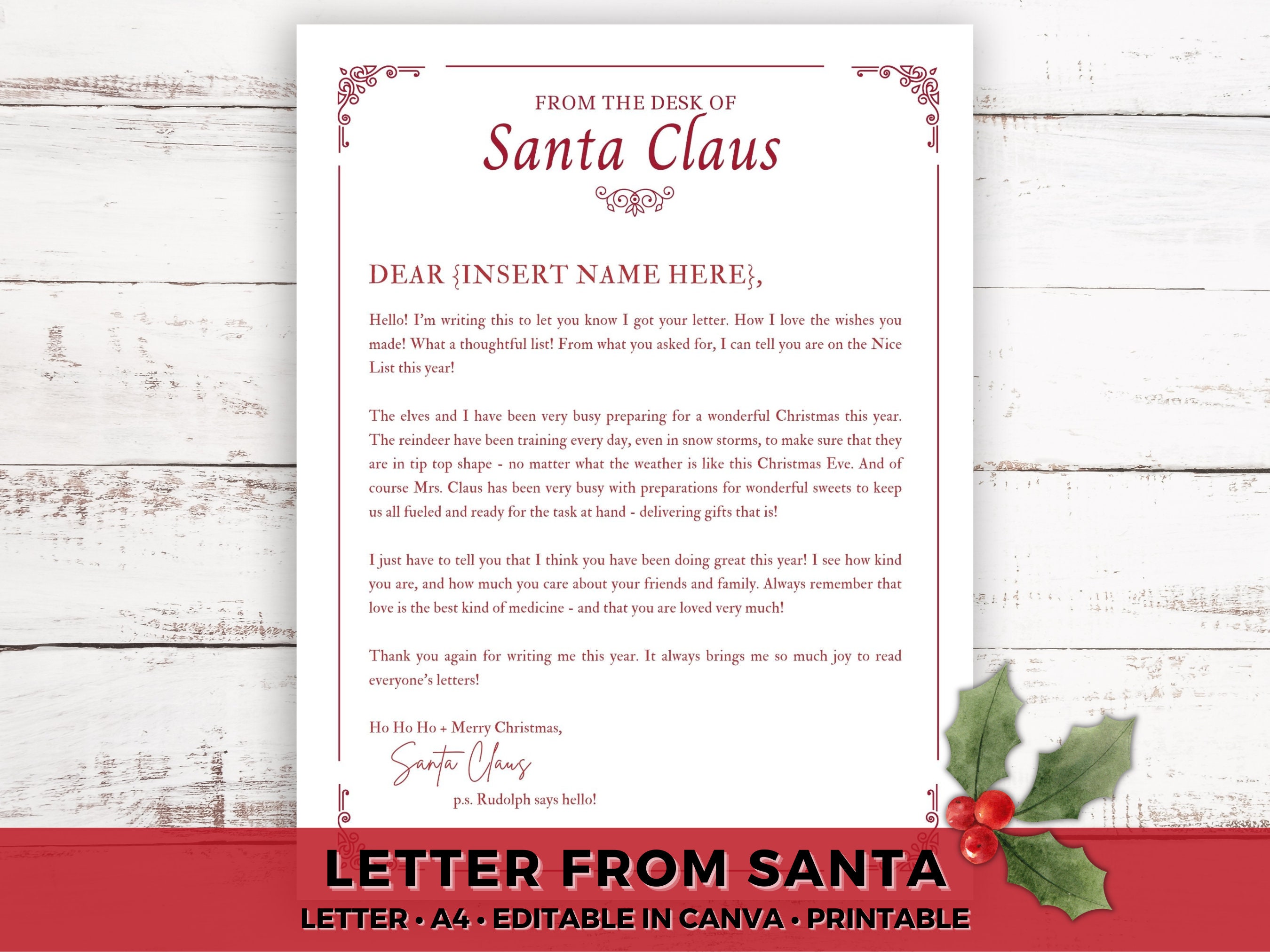 Editable Letter From Santa Instant Download Customizable Template Cute ...