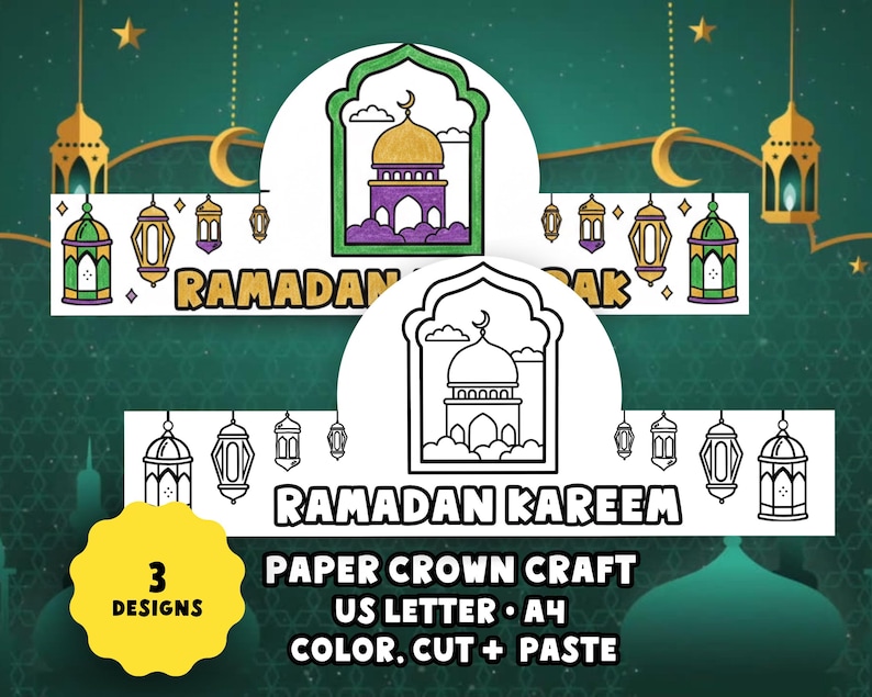 Ramadan Paper Crown Coloring Craft: Kids Hat Activity, Islamic, Ramadan ...