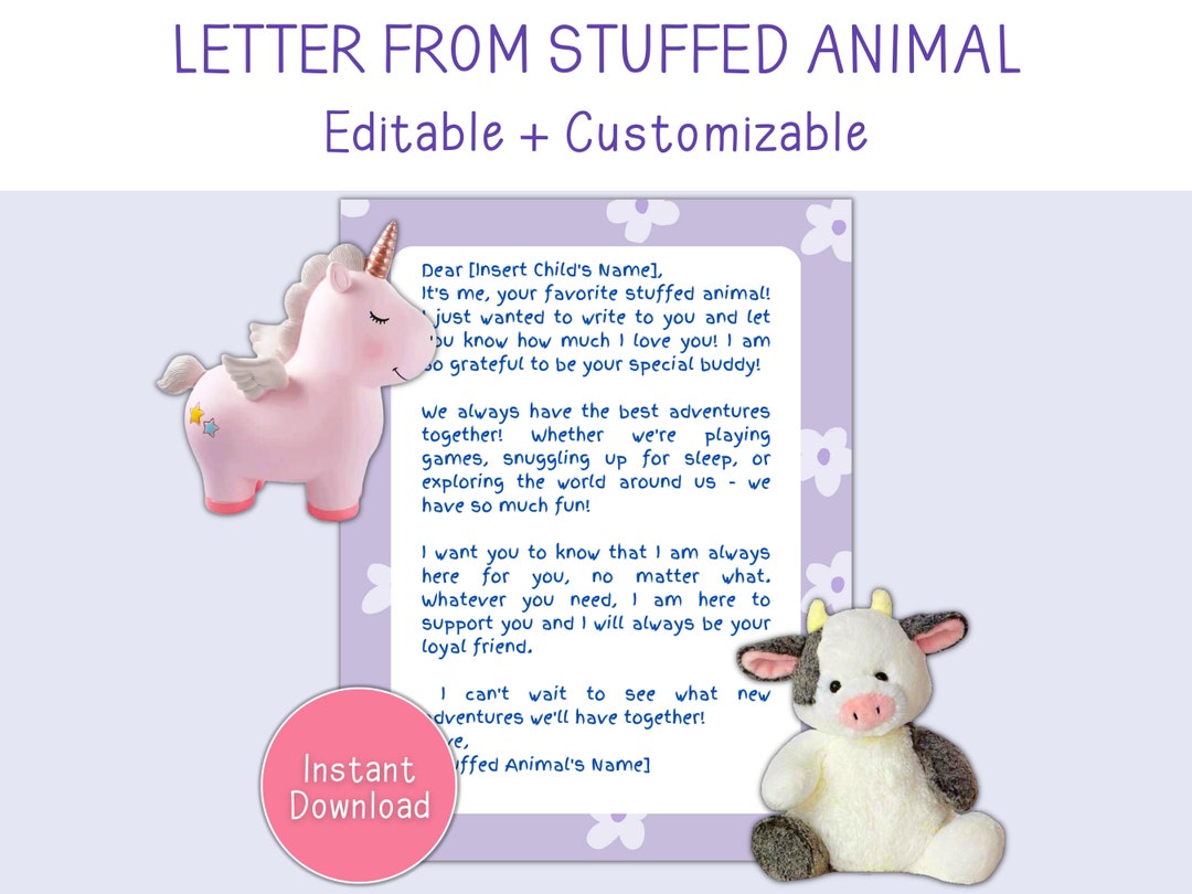 Customizable Letter From Favorite Stuffed Animal or Doll Note From Your ...