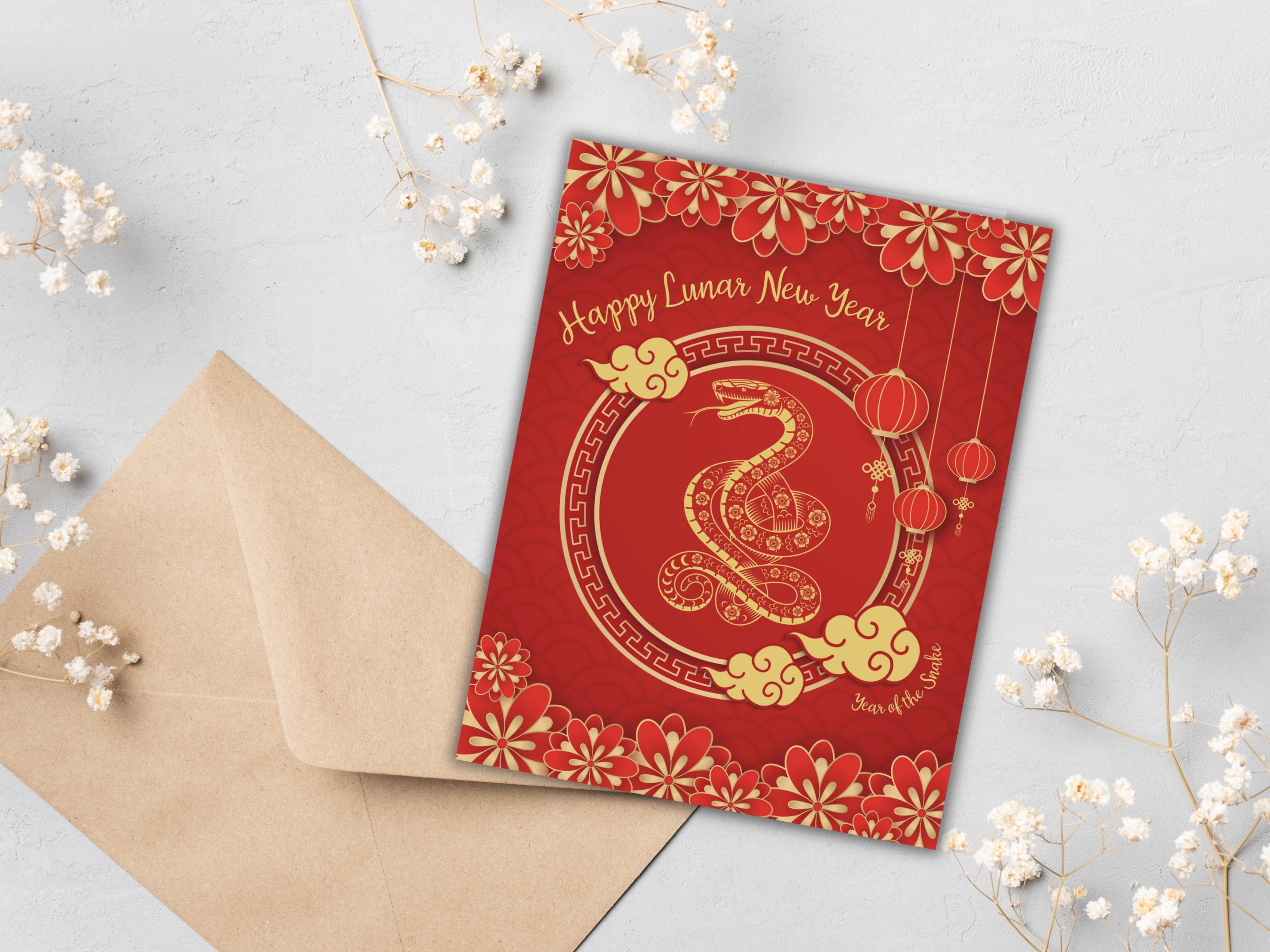 Printable Happy Chinese New Year Card Lunar New Year Card 2025 Year of ...