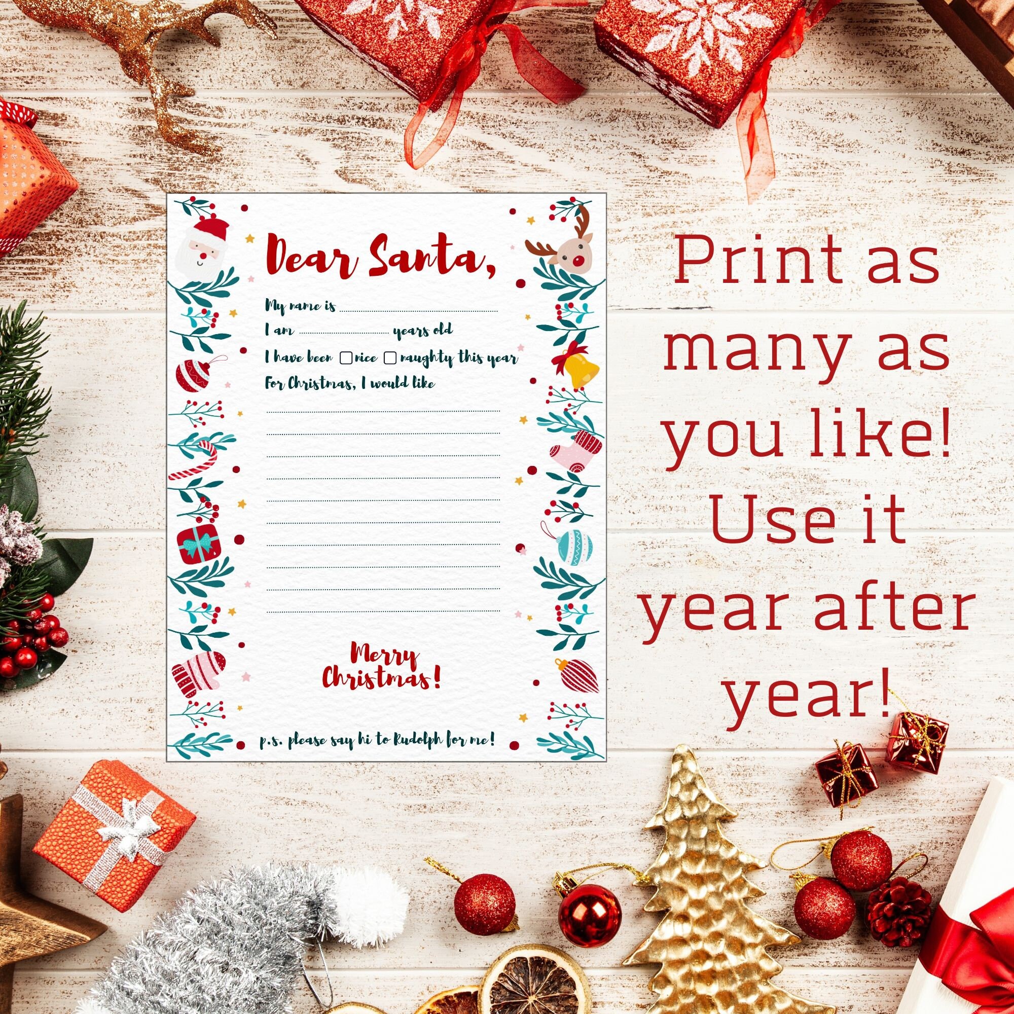 Dear Santa Letter | Instant Download | Letter to Santa Template | Cute ...