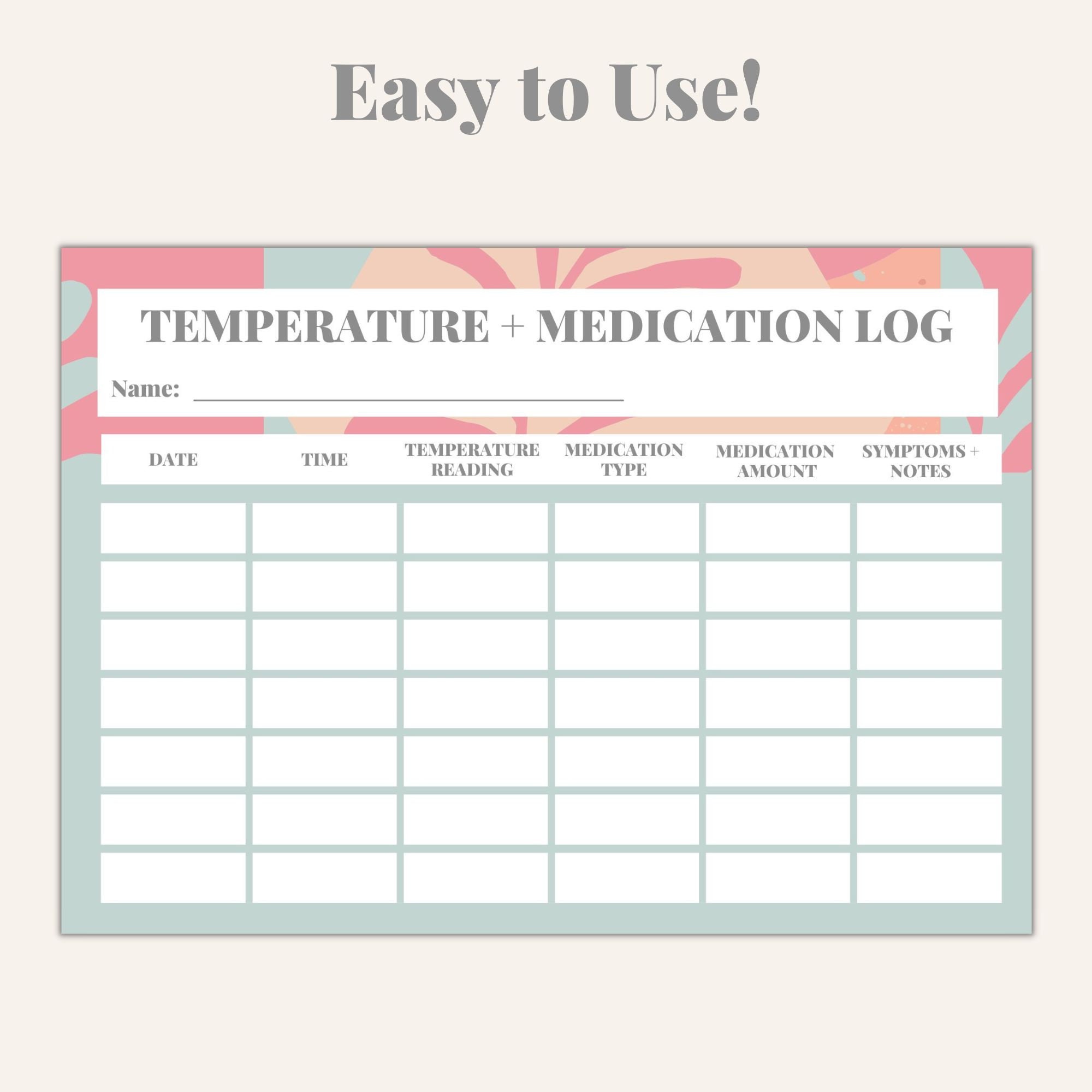 Medication Log for Kids Fever Log Temperature Log Medication Record ...