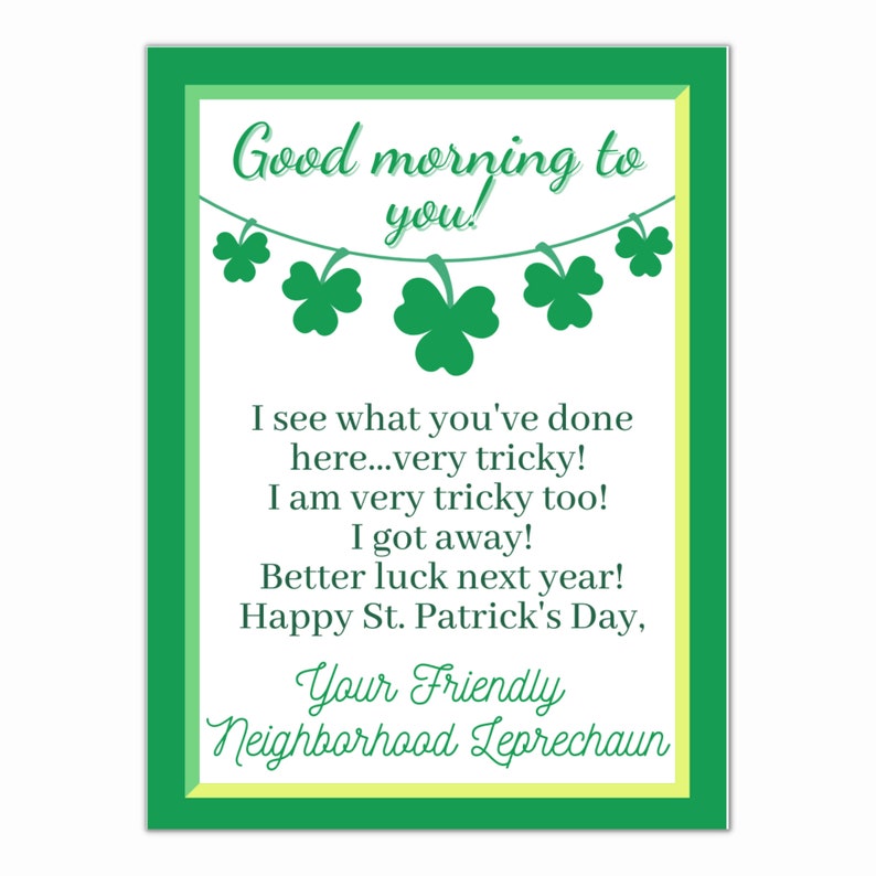 Printable Leprechaun Notes Leprechaun Trap Note From Your Friendly ...