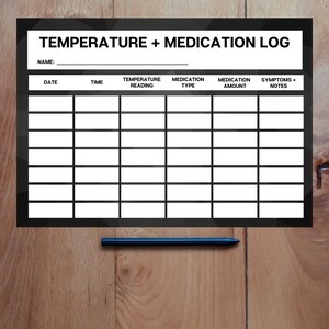 Fever Chart Medication Log for Kids Illness Fever Log Temperature Log ...