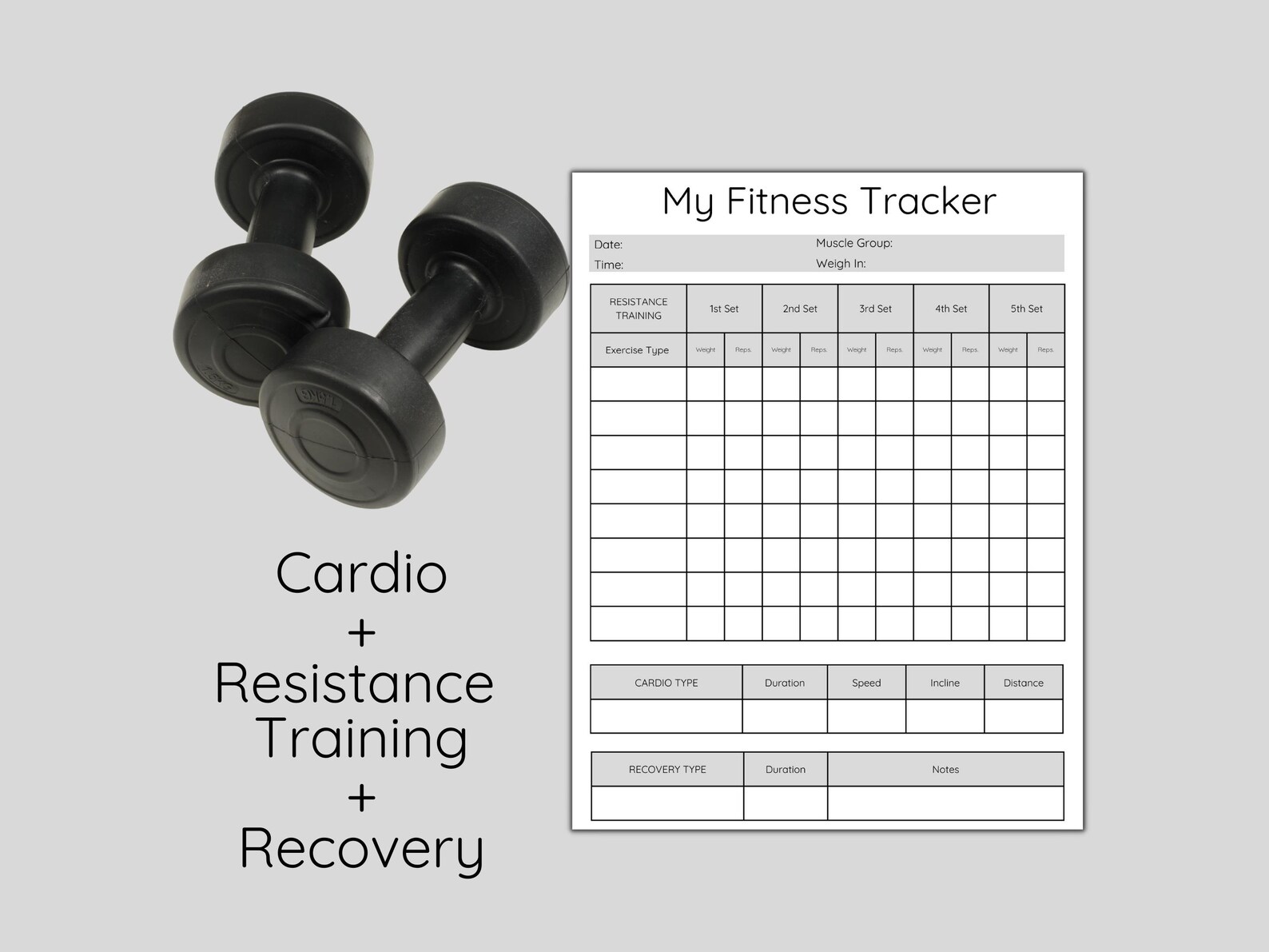 Work Out Tracker Exercise Tracker Weight Training Log | Cardio Tracker ...