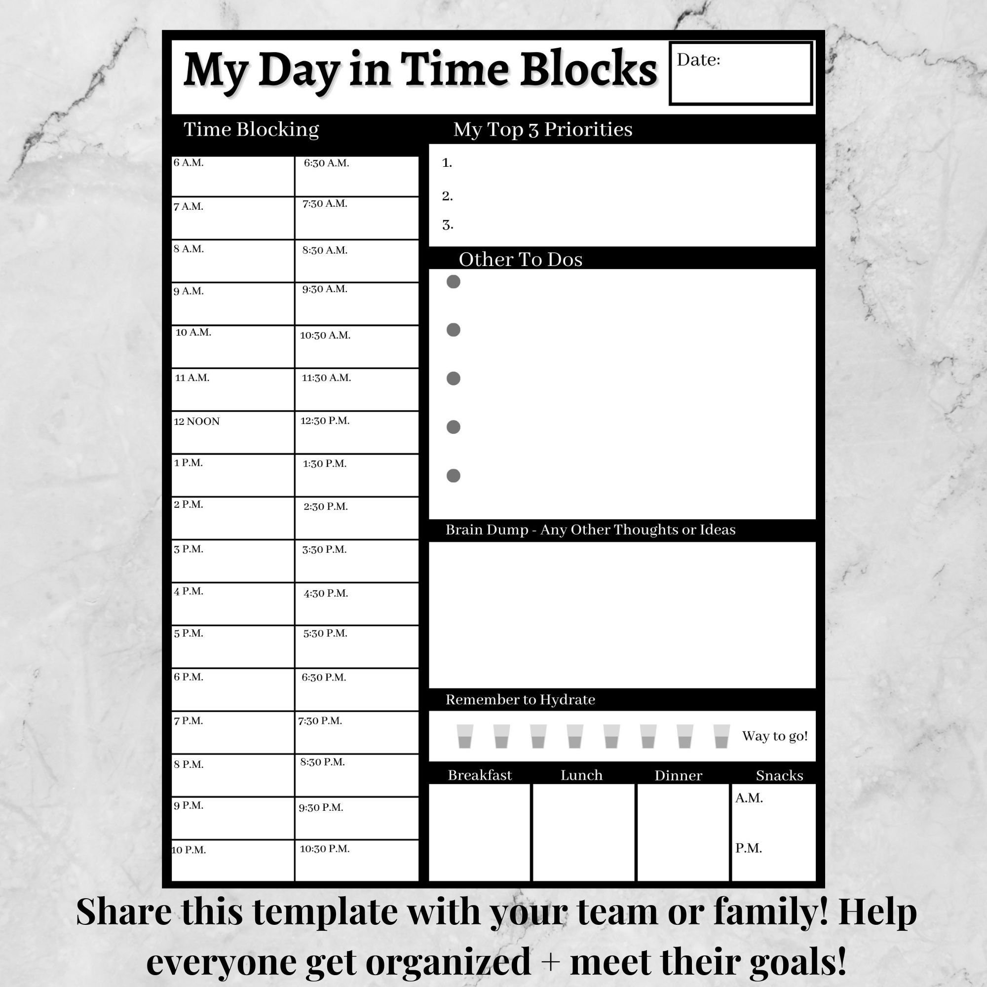 Printable Daily Time Block Planner Professional to Do List Time Blocker ...