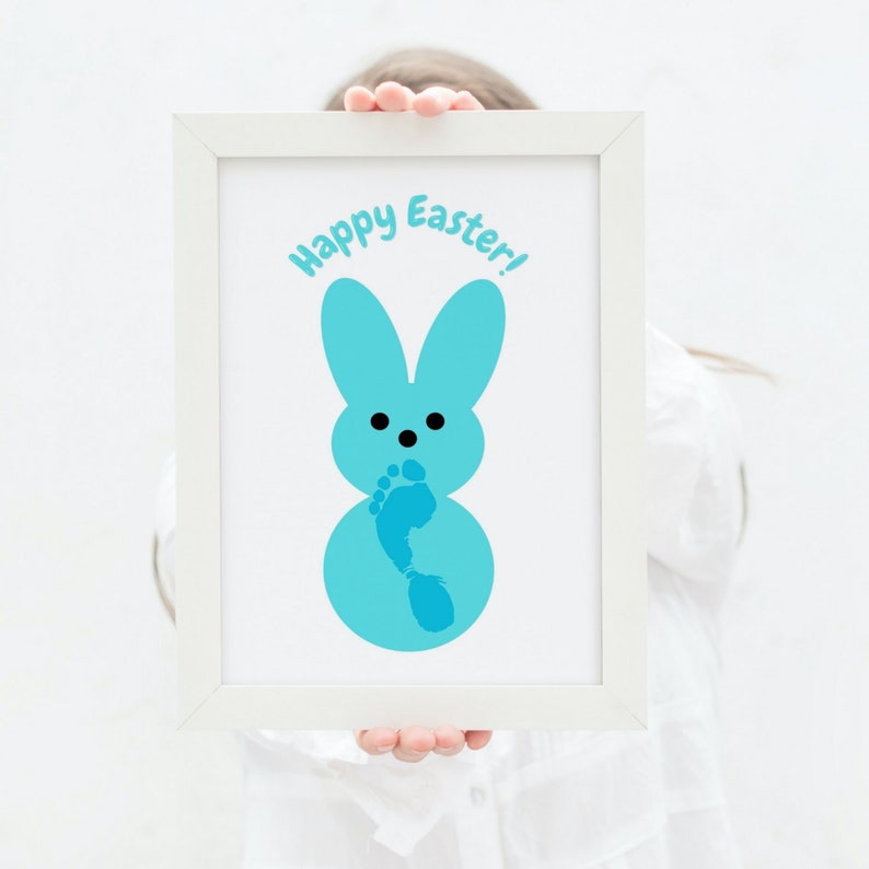 Marshmallow Bunny Handprint Craft Easter Footprint Art Happy Easter ...