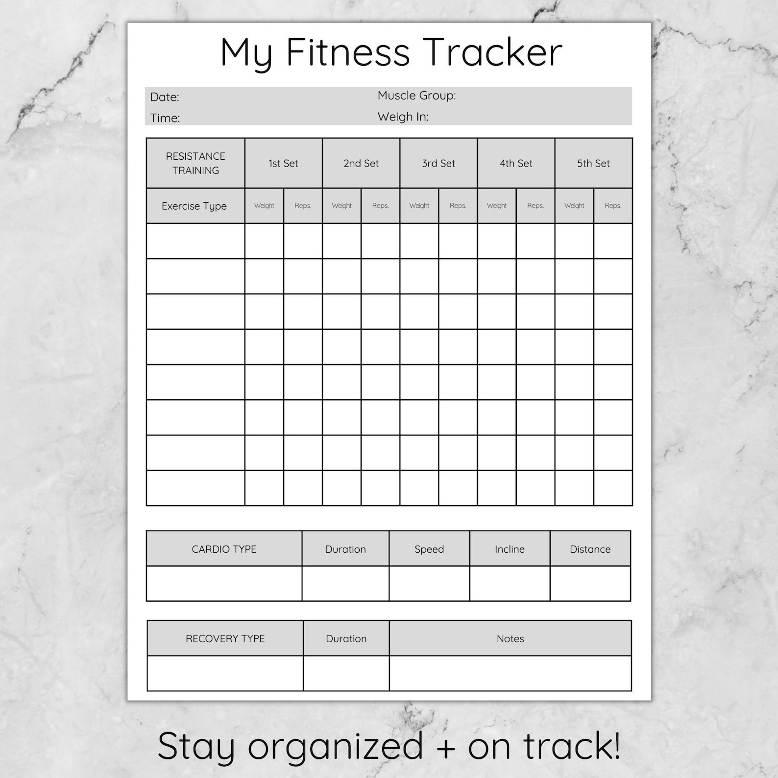 Work Out Tracker Exercise Tracker Weight Training Log Cardio Tracker ...