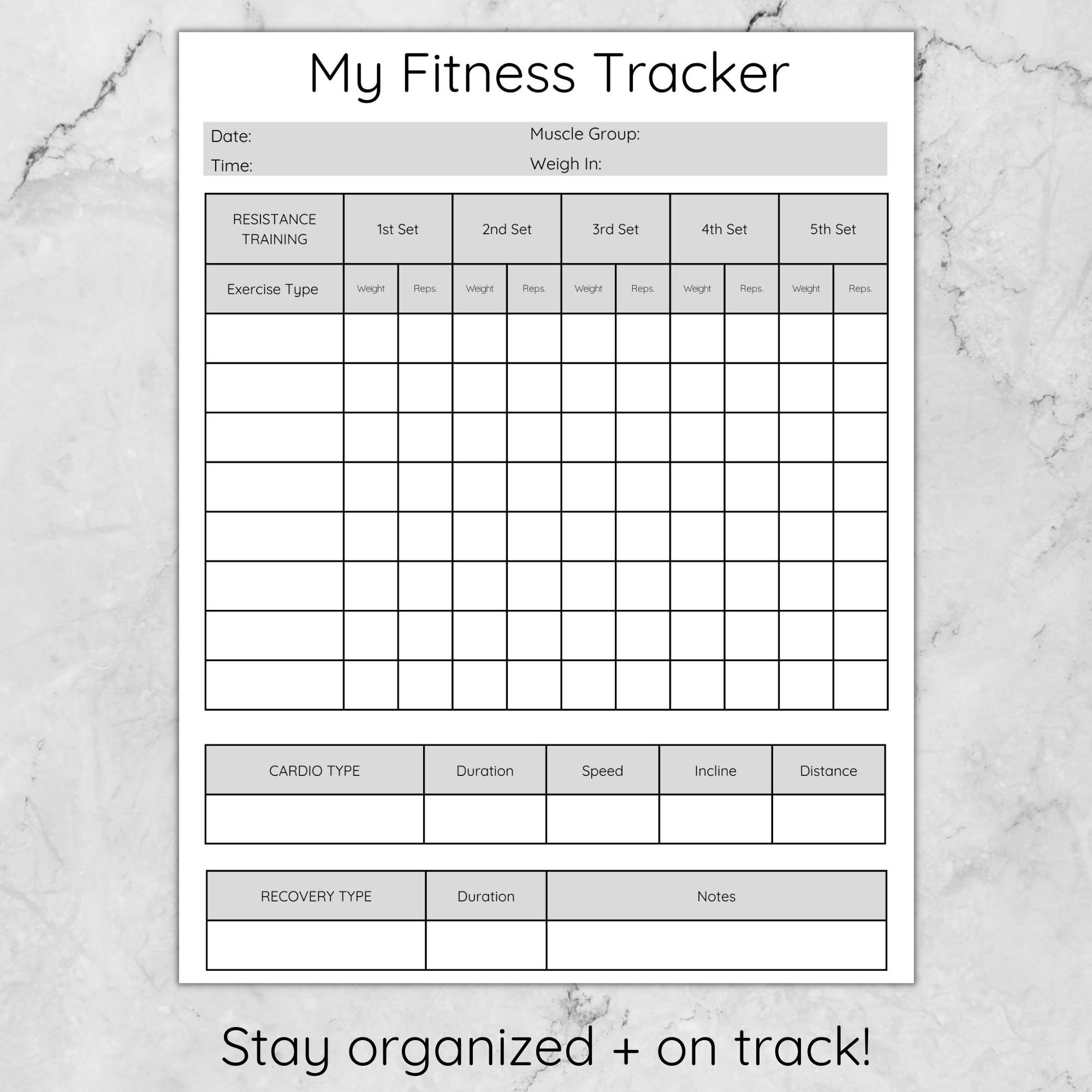 Work Out Tracker Exercise Tracker Weight Training Log Cardio Tracker ...