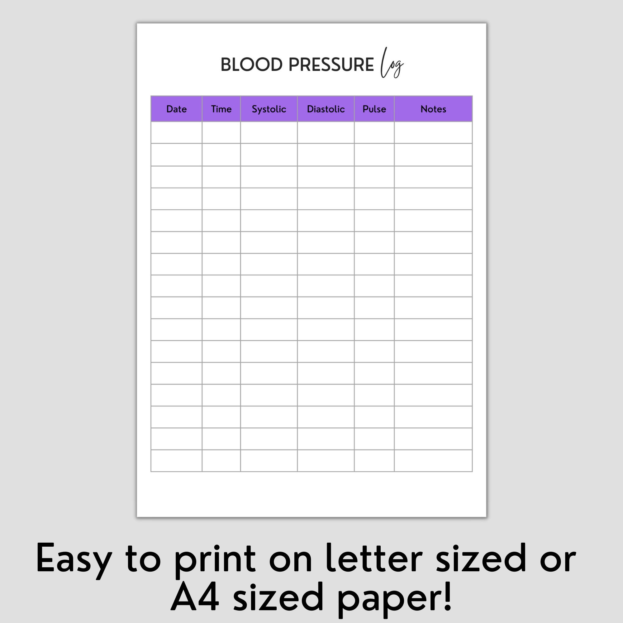 Printable Blood Pressure Sheet for Pregnancy Blood Pressure Tracker ...
