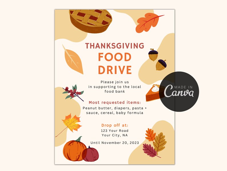 Editable Thanksgiving Food Drive Flyer Template Fall Food Drive Poster ...