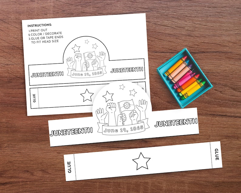 Juneteenth Paper Crown Coloring Craft, Juneteenth Party, Jubilee Day ...