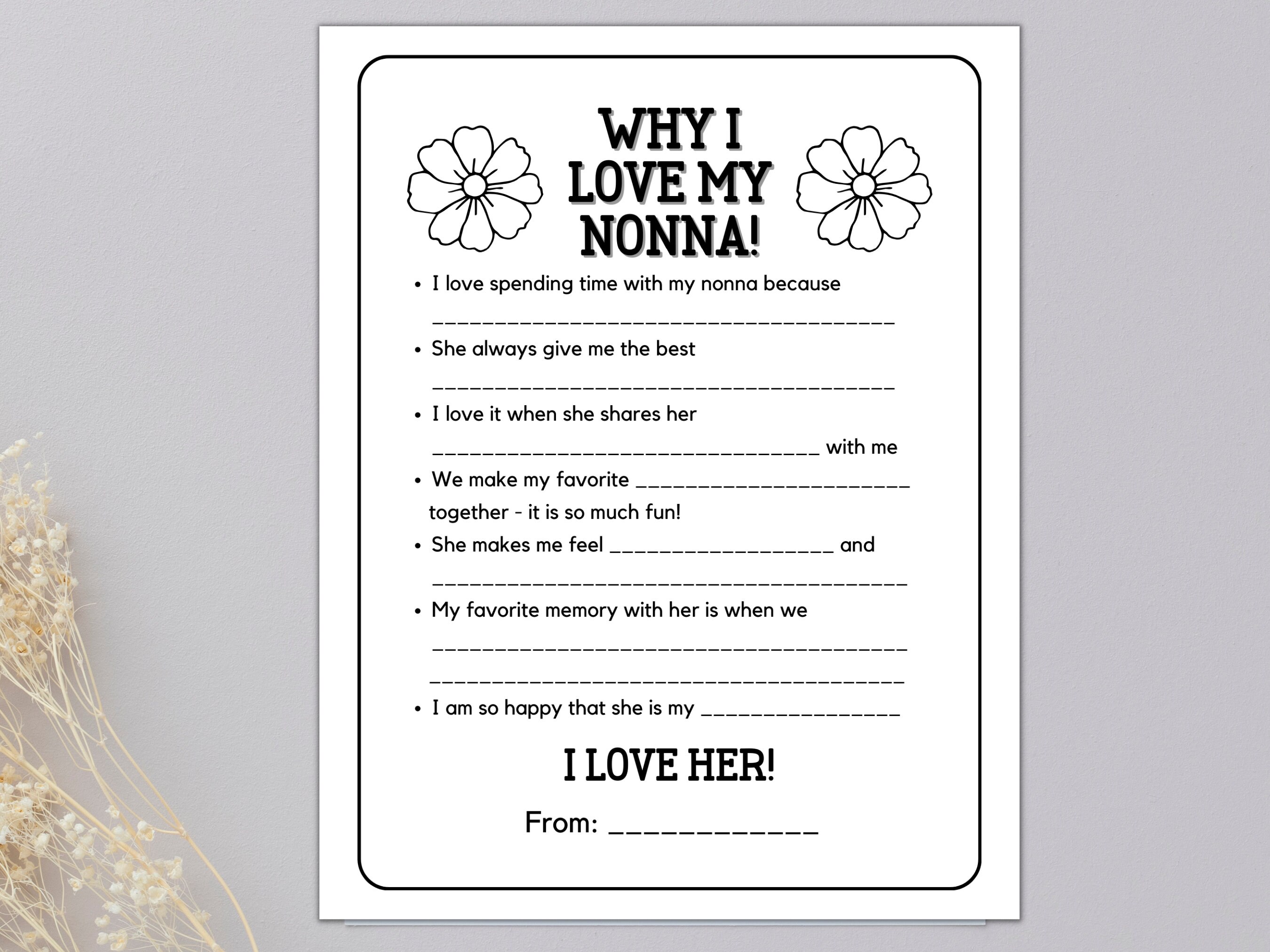 Custom Printable Nonna Gift Fill-in the Blanks Activity for Kids Why I ...