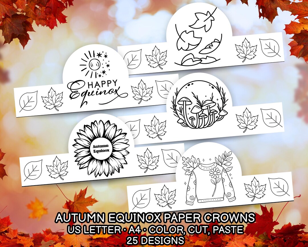 Autumn Equinox Party Paper Crown Coloring Craft, Fall Activity, Mabon ...