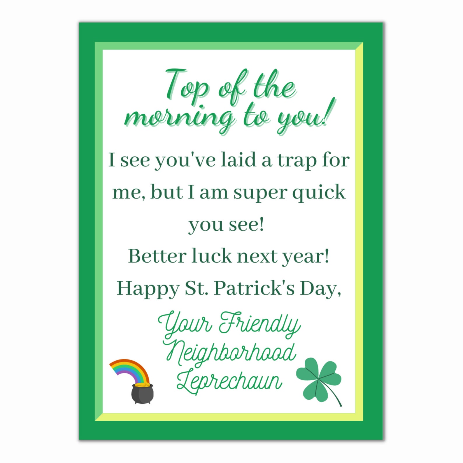 Printable Leprechaun Notes Leprechaun Trap Note From Your Friendly ...