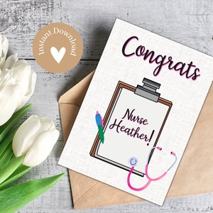 Nurse Graduation Card Printable Custom Graduation Card Congrats Nursing ...