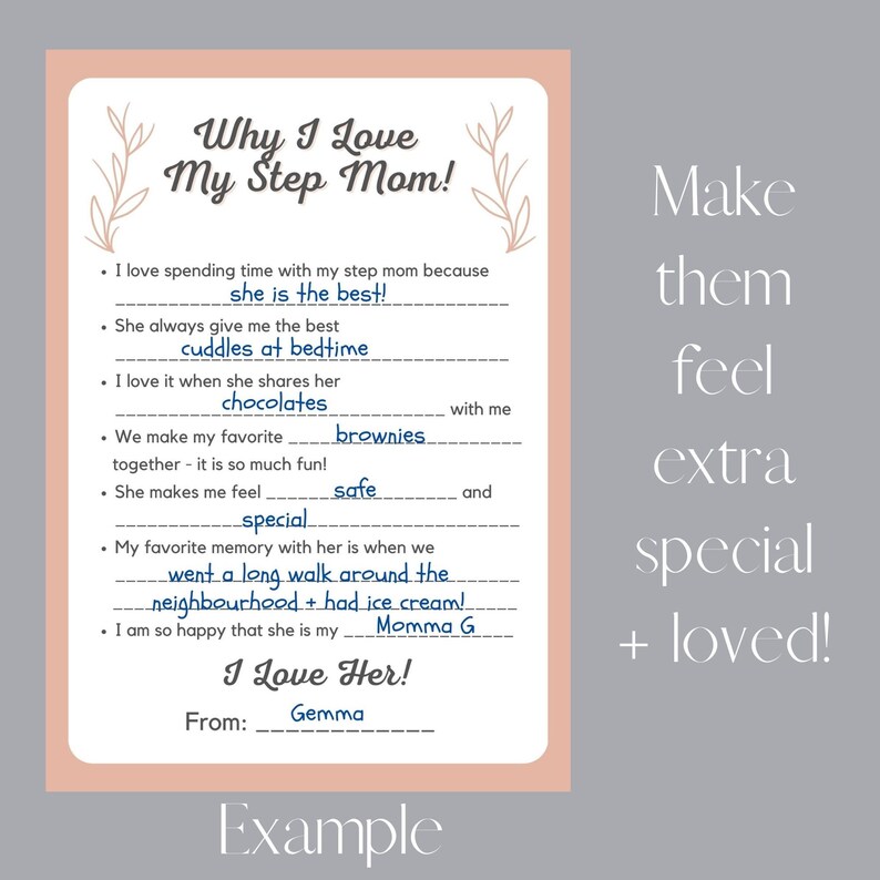 Why I Love My Step Mom Fill-in the Blanks Activity for Kids - Etsy