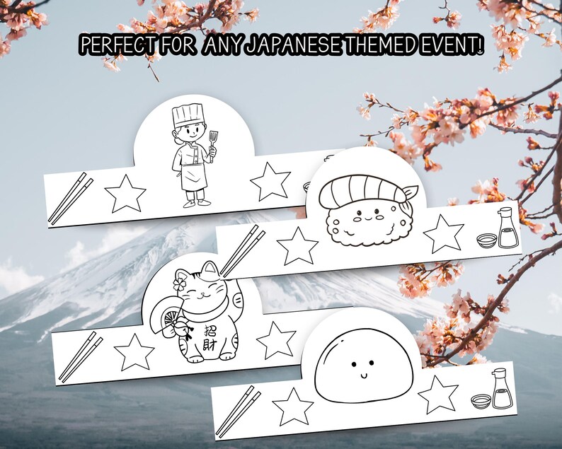 Hibachi Party Coloring Craft Sushi Mochi Kawaii Food Paper Crown Kids ...