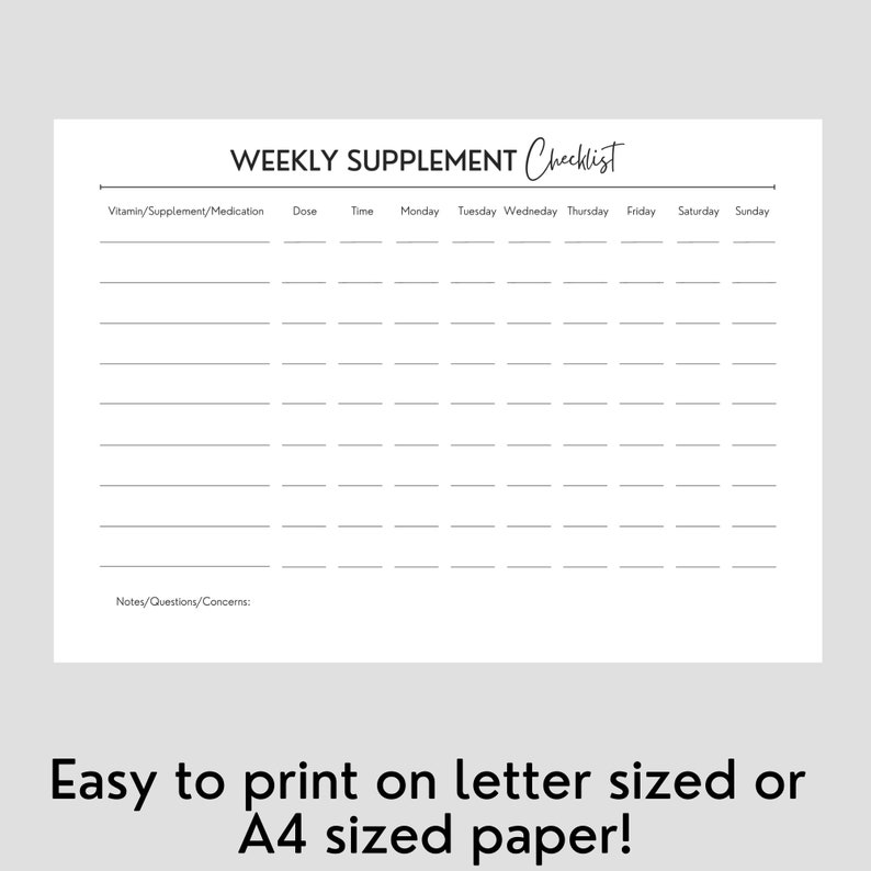 Self Care Checklist Medication Tracker Medication Checklist Minimalist ...