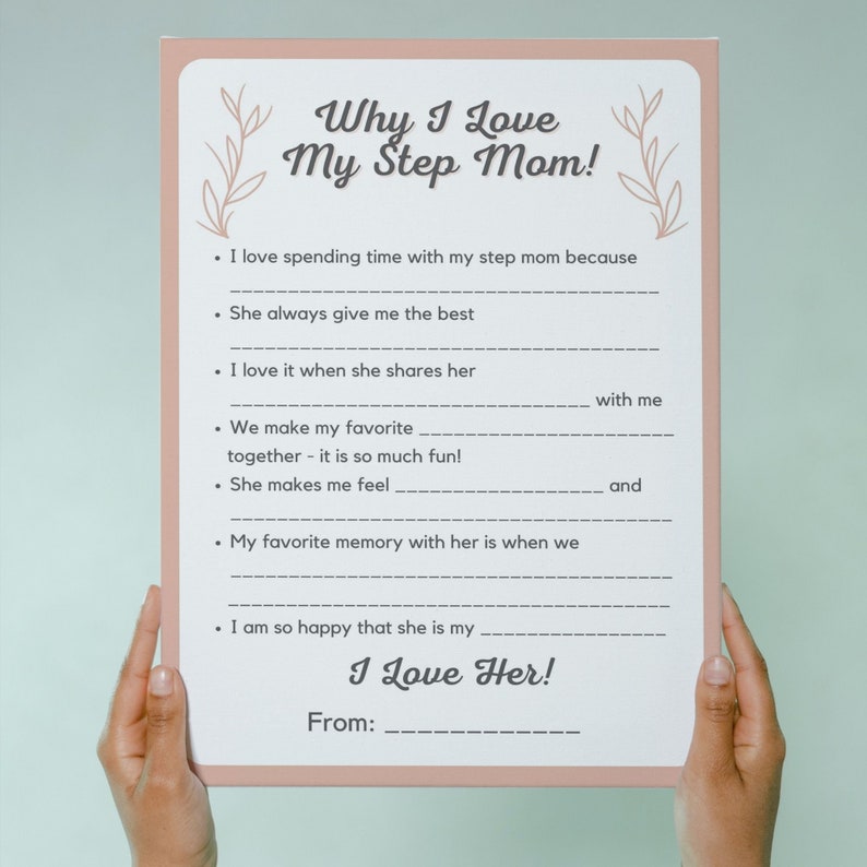 Why I Love My Step Mom Fill-in the Blanks Activity for Kids Happy ...
