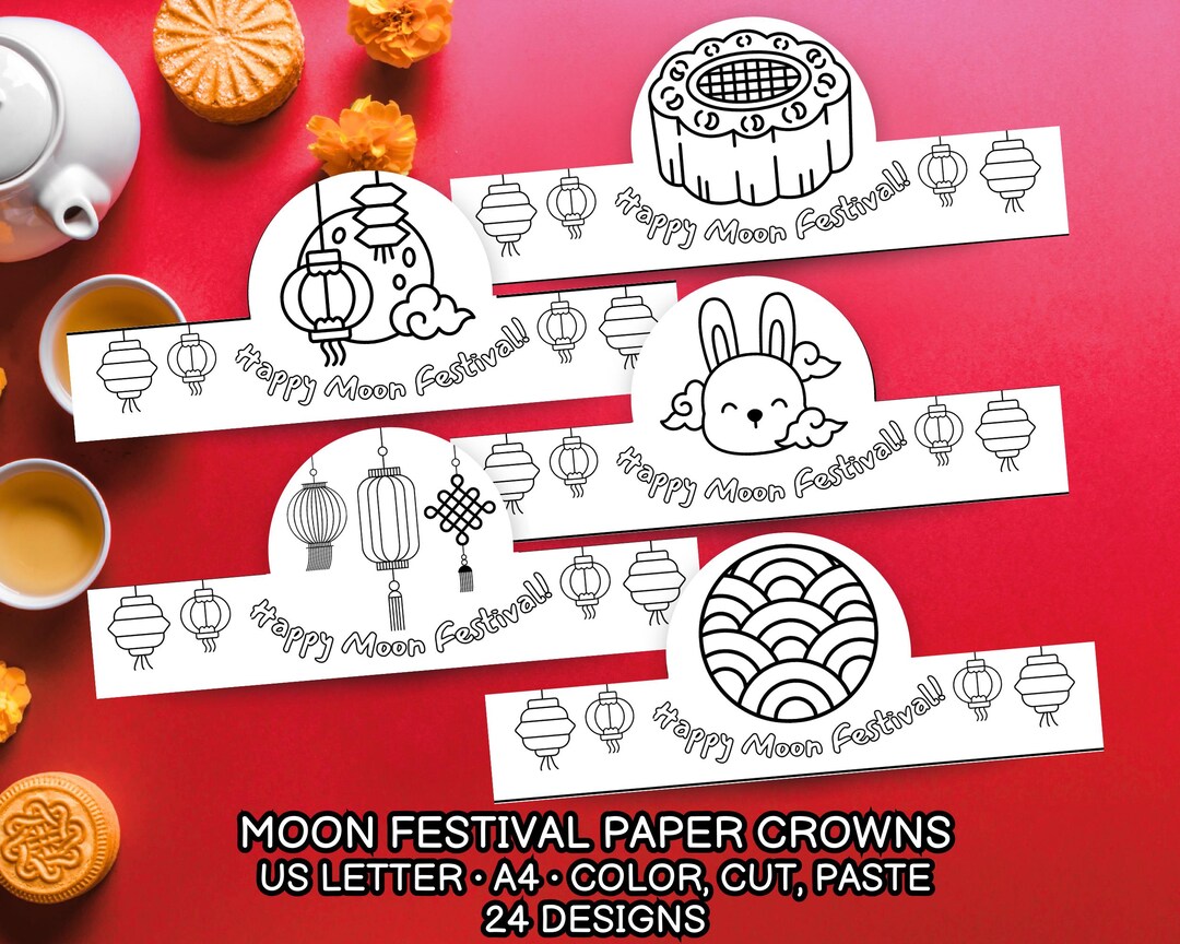 Moon Festival Crown Coloring Craft Activity, Mid-autumn Festival Party ...