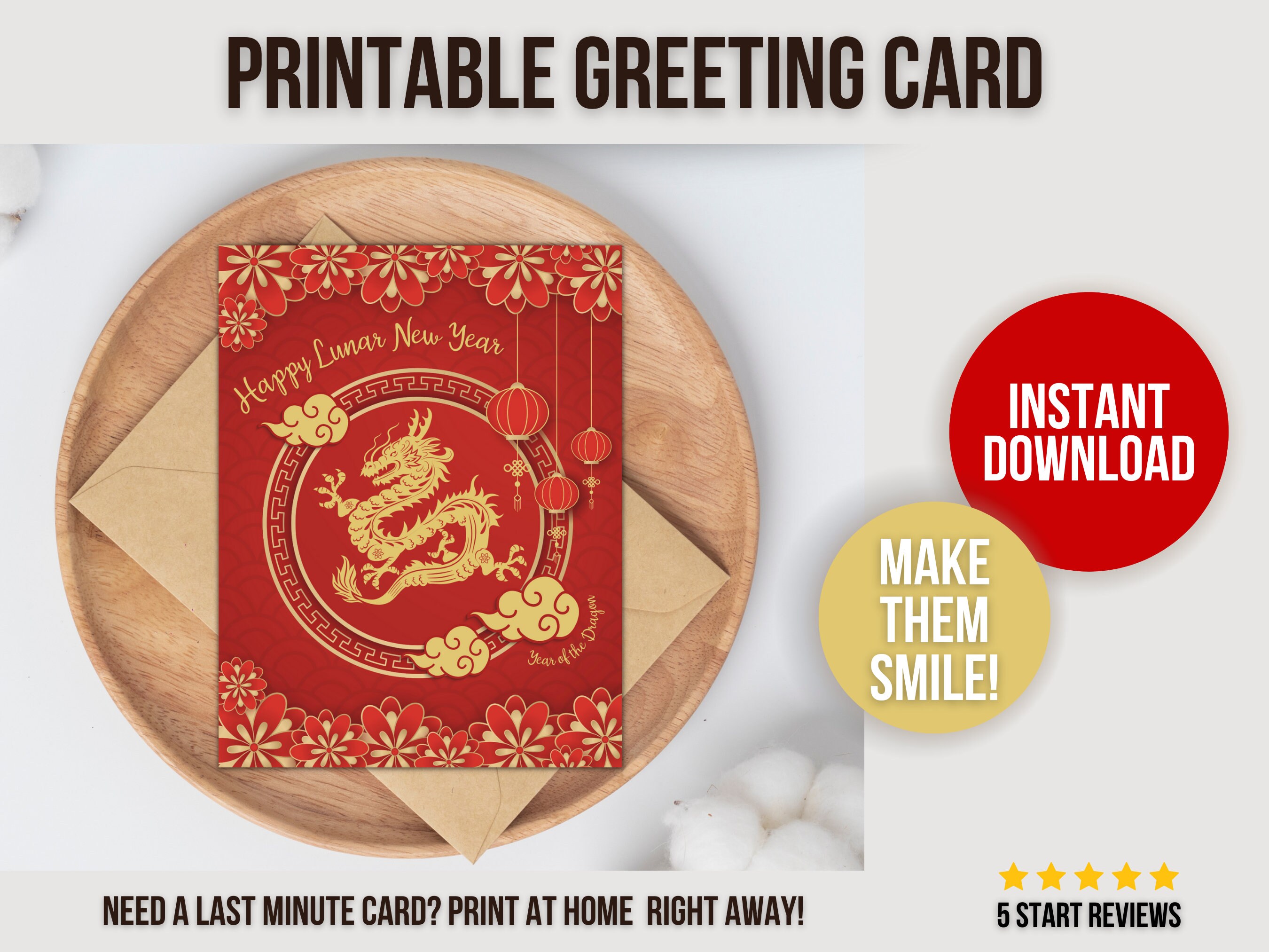 Printable Happy Chinese New Year Card Lunar New Year Card 2024 Year of ...