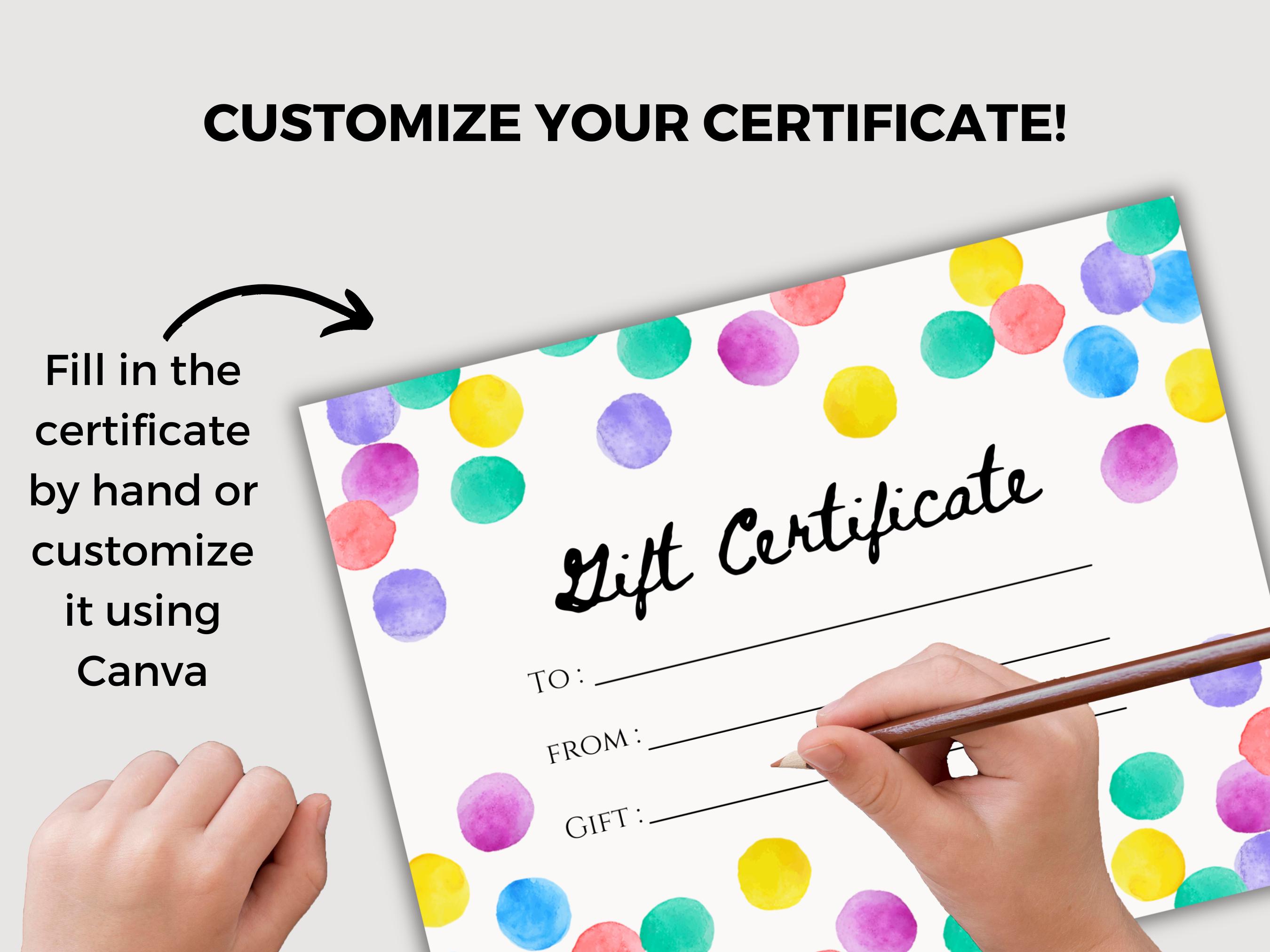 Colorful Printable Gift Certificate Custom Gift Certificate ...
