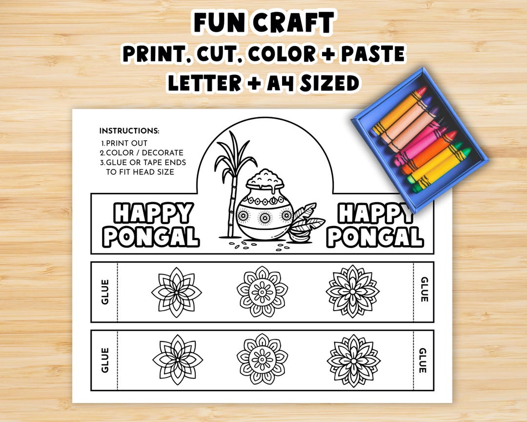 Happy Pongal Coloring Craft: Pongal Party Paper Crown Kids Activity ...