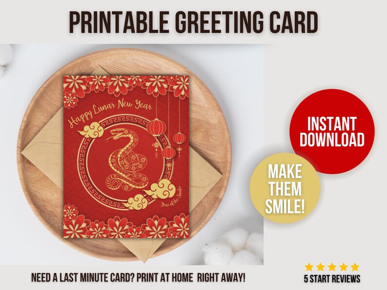 Printable Happy Chinese New Year Card Lunar New Year Card 2025 Year of ...