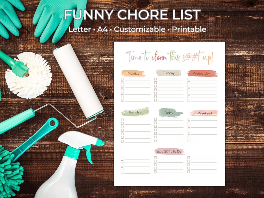 Swear Chore Checklist Funny Weekly Cleaning Checklist Printable to Do ...