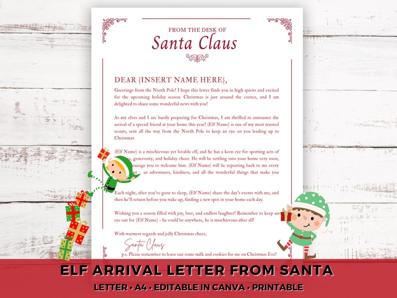 Editable Elf Arrival Letter From Santa: Customizable Elf Welcome Letter ...
