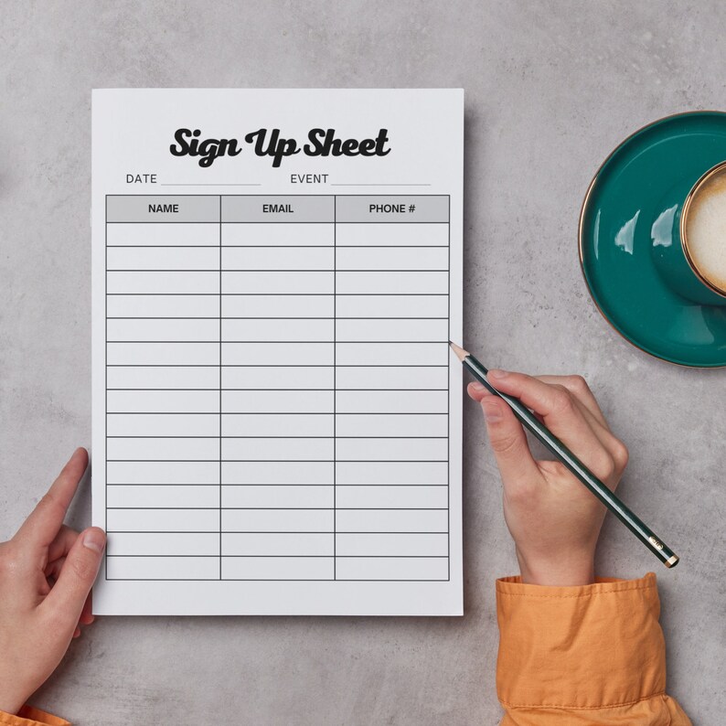Minimalist Printable Sign up Sheet 4 Styles Included Email Sign up Form ...