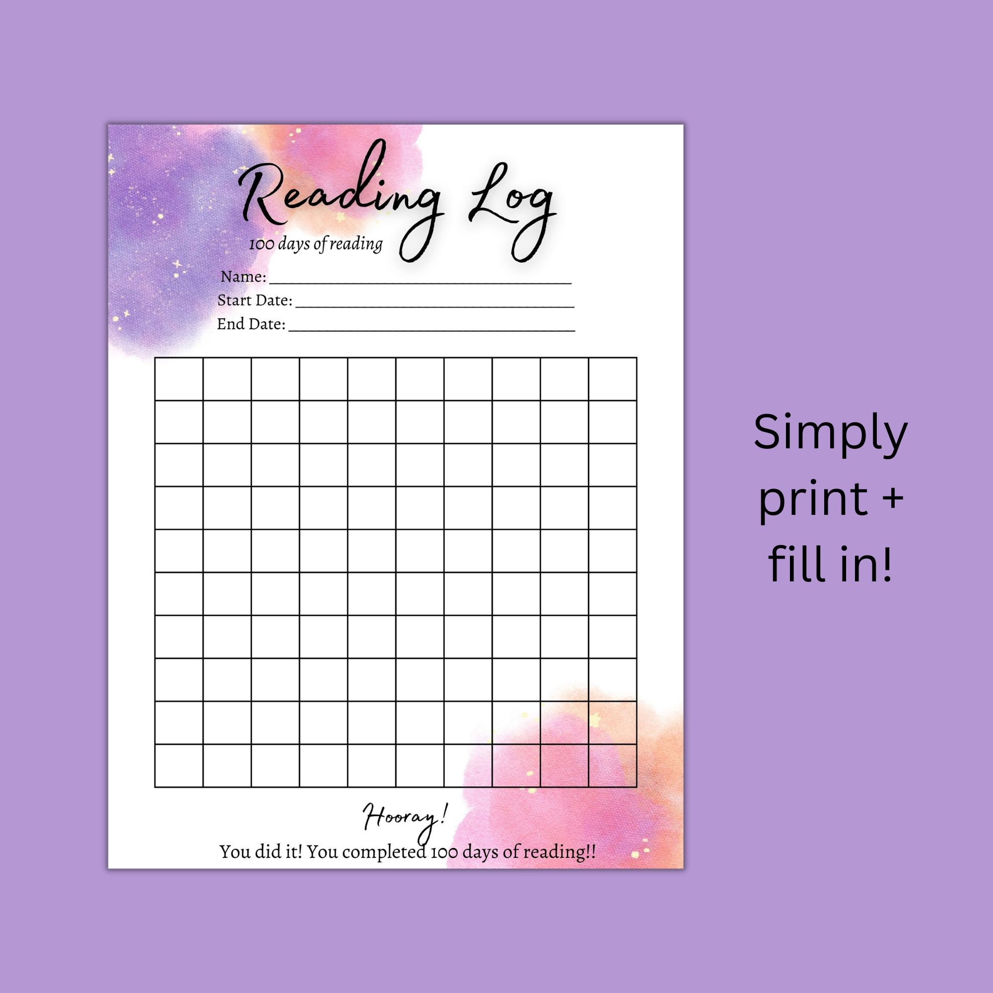 Kids Reading Log 100 Days of Reading Tracking Sheet Summer Reading ...