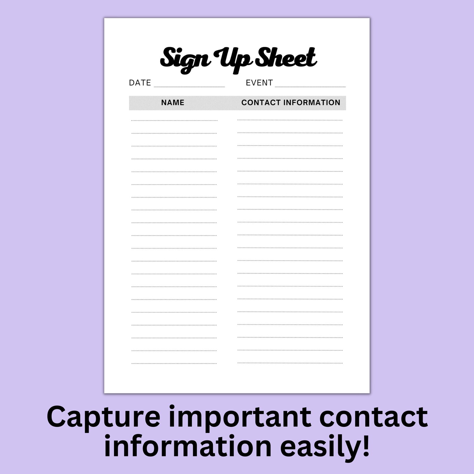 Minimalist Printable Sign up Sheet 4 Styles Included Email Sign up Form ...