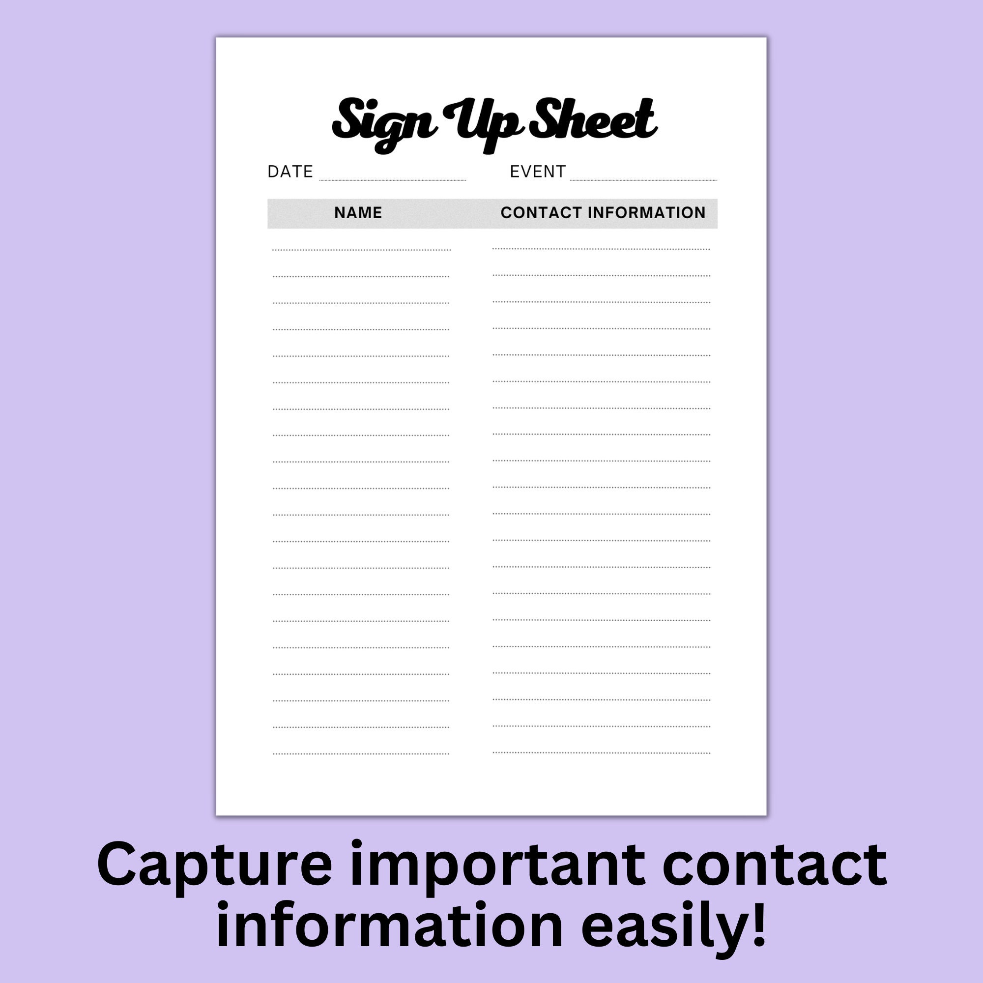 Minimalist Printable Sign up Sheet 4 Styles Included Email Sign up Form ...
