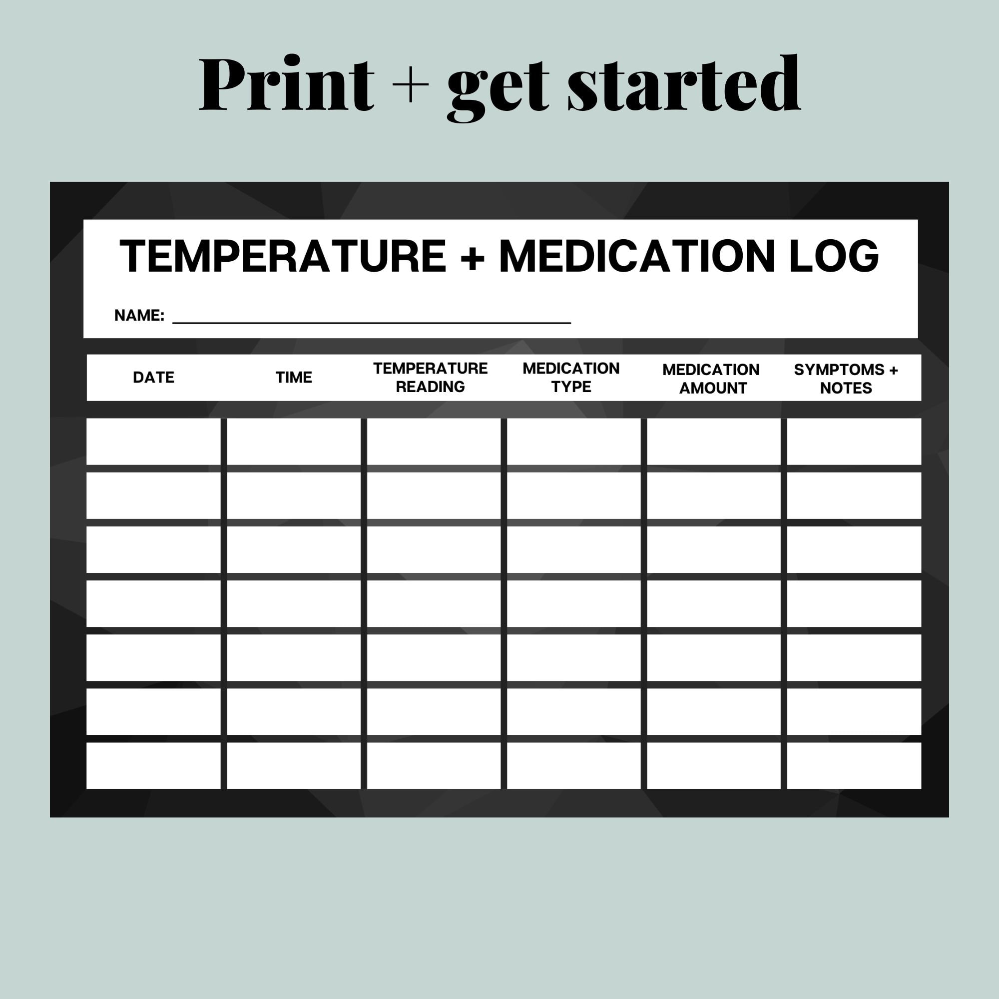 Fever Chart Medication Log for Kids Illness Fever Log Temperature Log ...