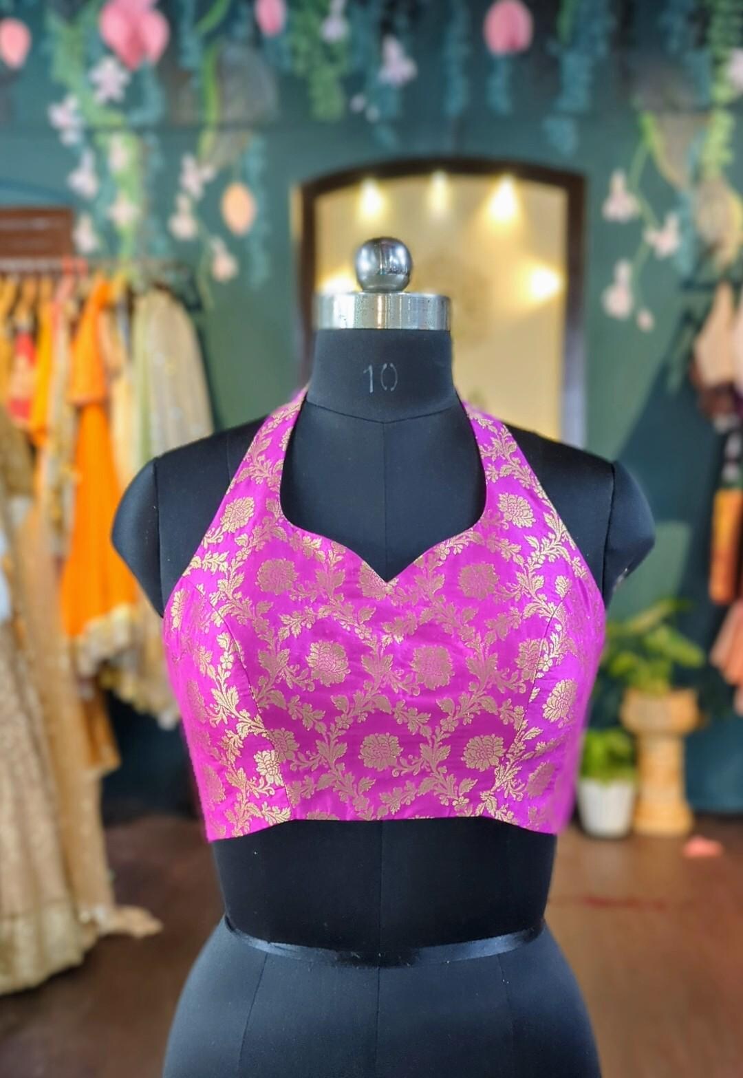 Purple Brocade Halter Neck Choli Blouse - Indian Ethnic Wear - Etsy