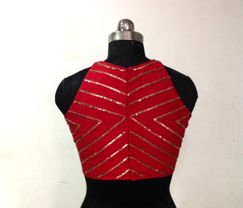 Stunning Red Halter Neck Blouse With Geometric Sequin | Etsy