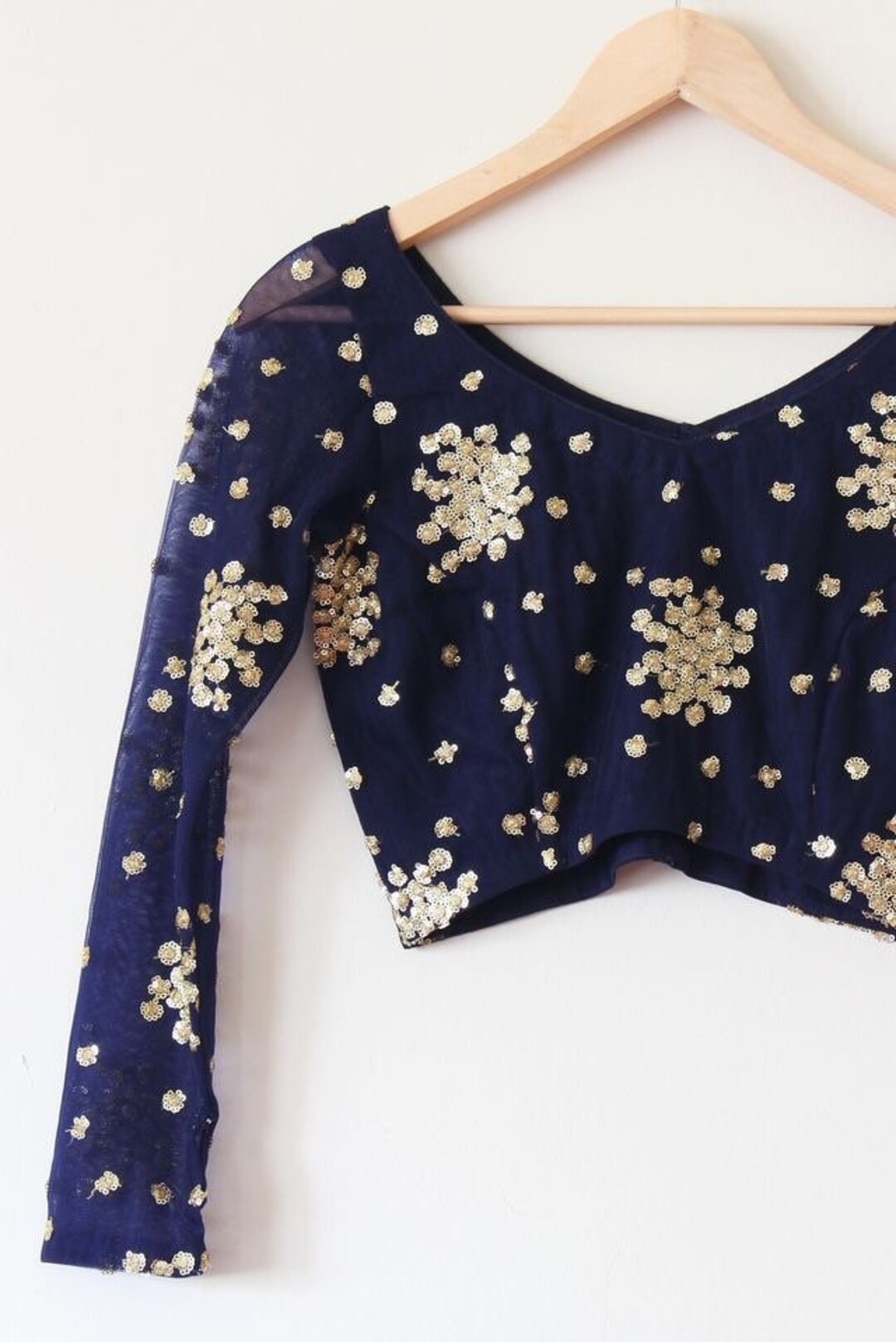 Navy Blue Sequin Embroidery Blouse - Etsy