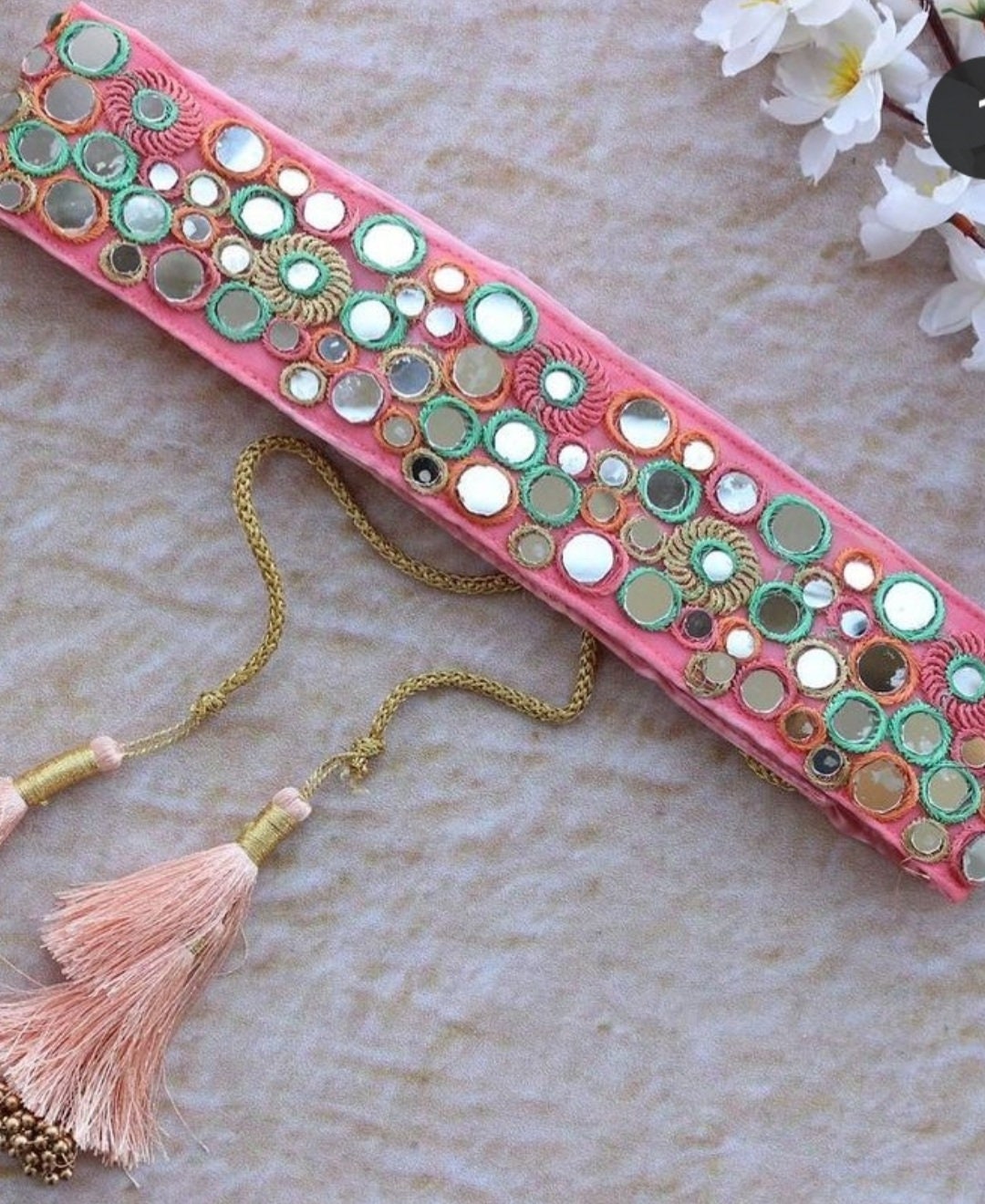Mirror Work Hand Embroidered Waist Belt - Etsy