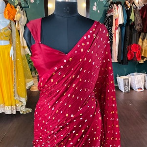 Authentic Hand Done Bandhani on Blood Red Gaji Silk With Zari Border ...