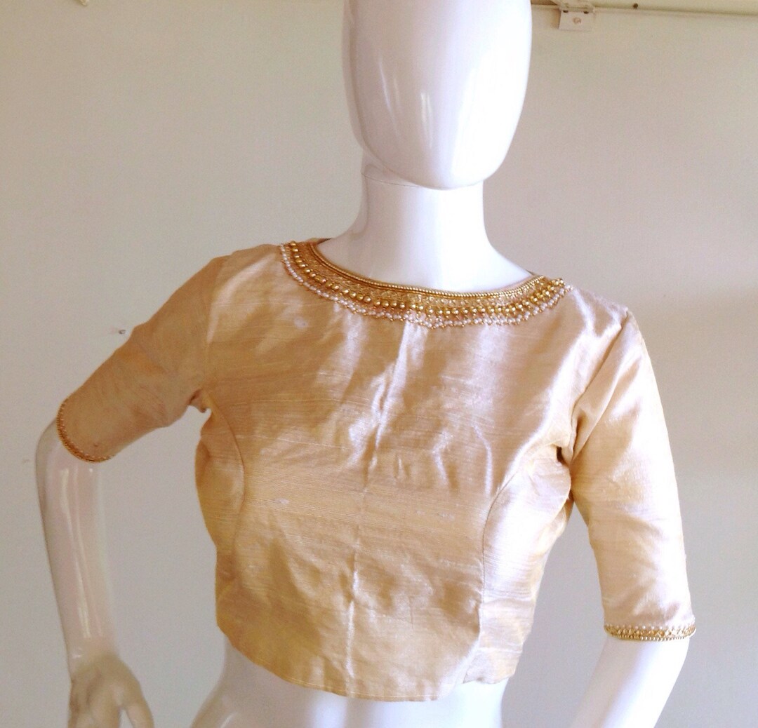 Custom Ivory Raw Silk Blouse With Necklace & Sleeve Embroidery - Etsy