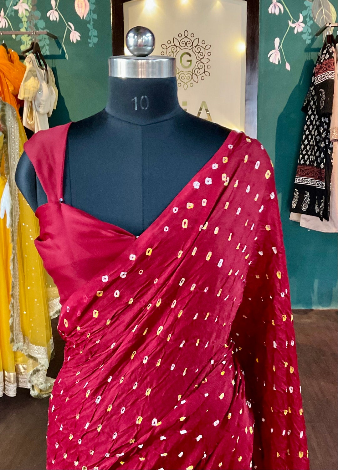 Authentic Hand Done Bandhani on Blood Red Gaji Silk With Zari Border ...