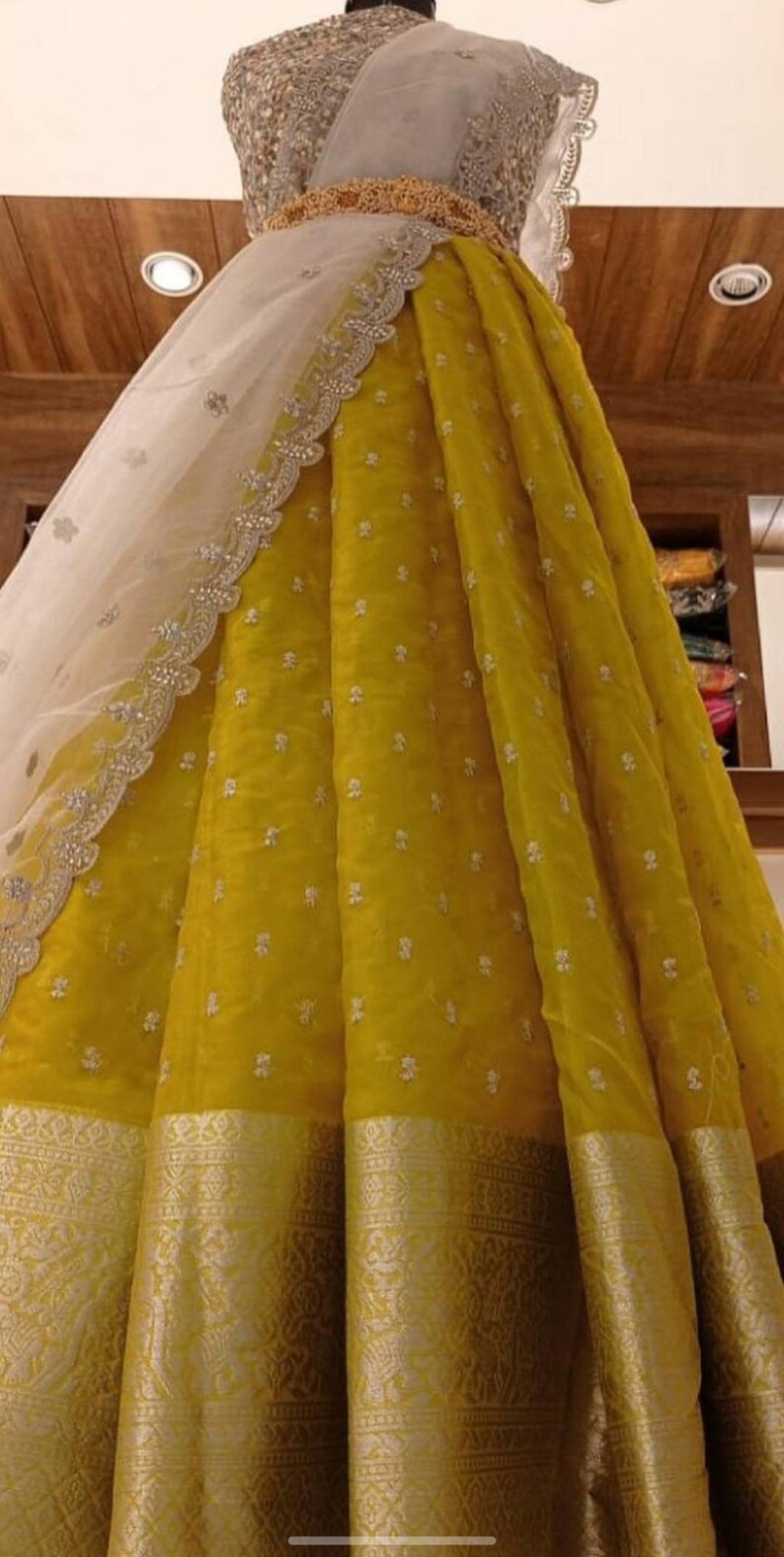 Organza Lehenga Choli Half Saree With Embroidery Blouseand Cut - Etsy