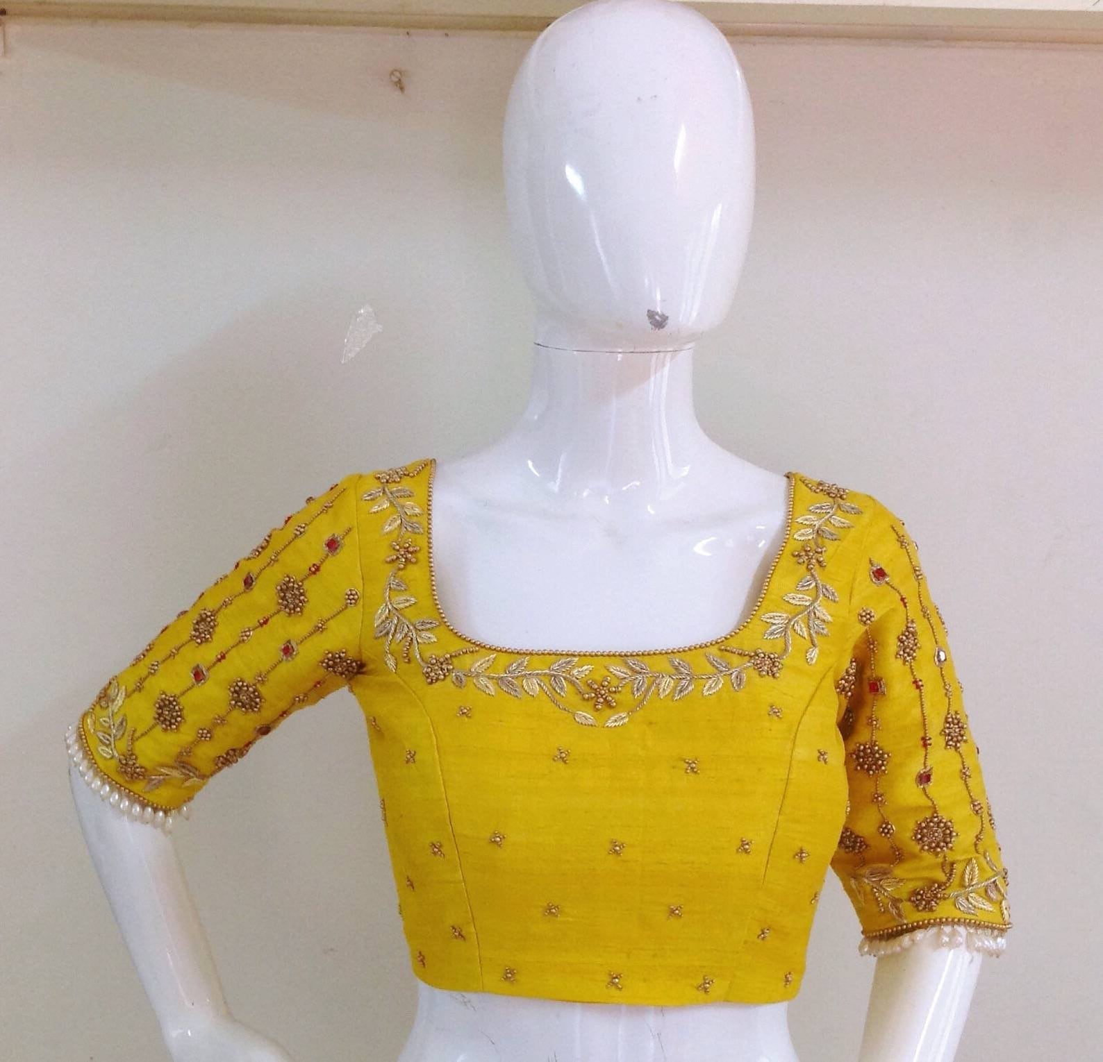 Yellow Rawsilk Blouse With Hand Embroidery - Etsy